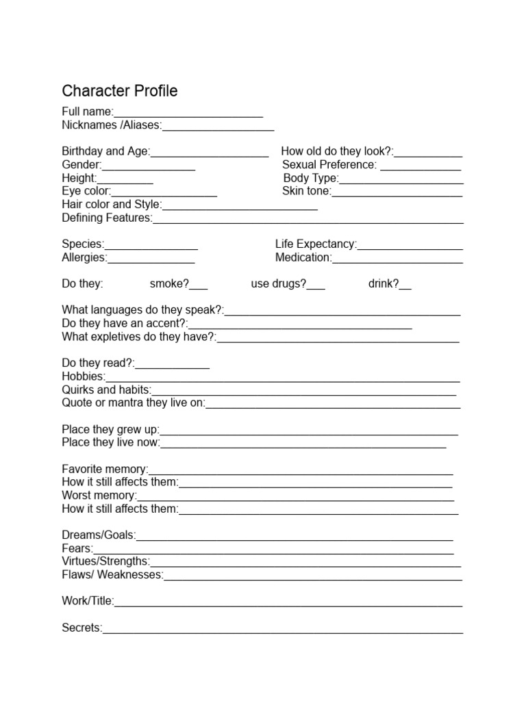 Character Profile Template | PDF