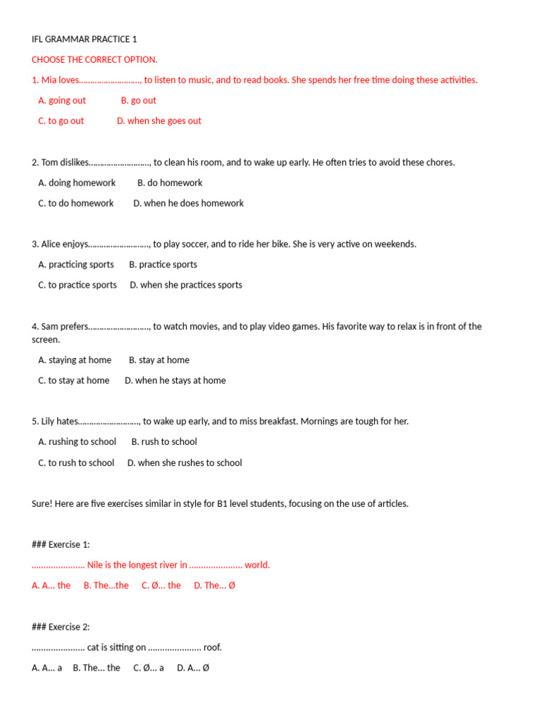 IFL GRAMMAR PRACTICE 1 | PDF