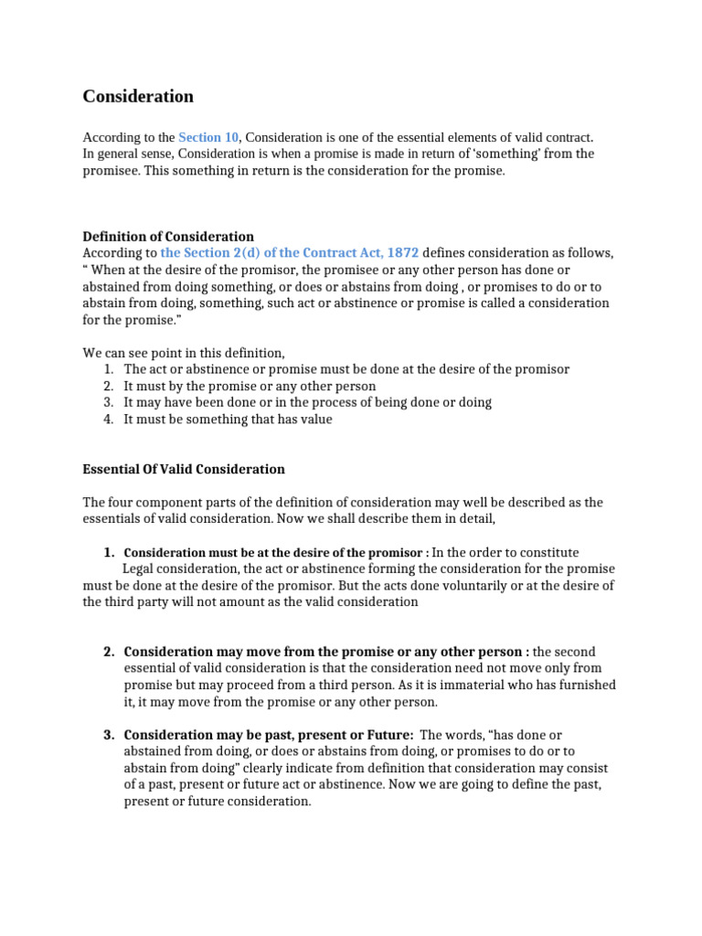 Summarized Consideration | PDF | Consideration | Consent