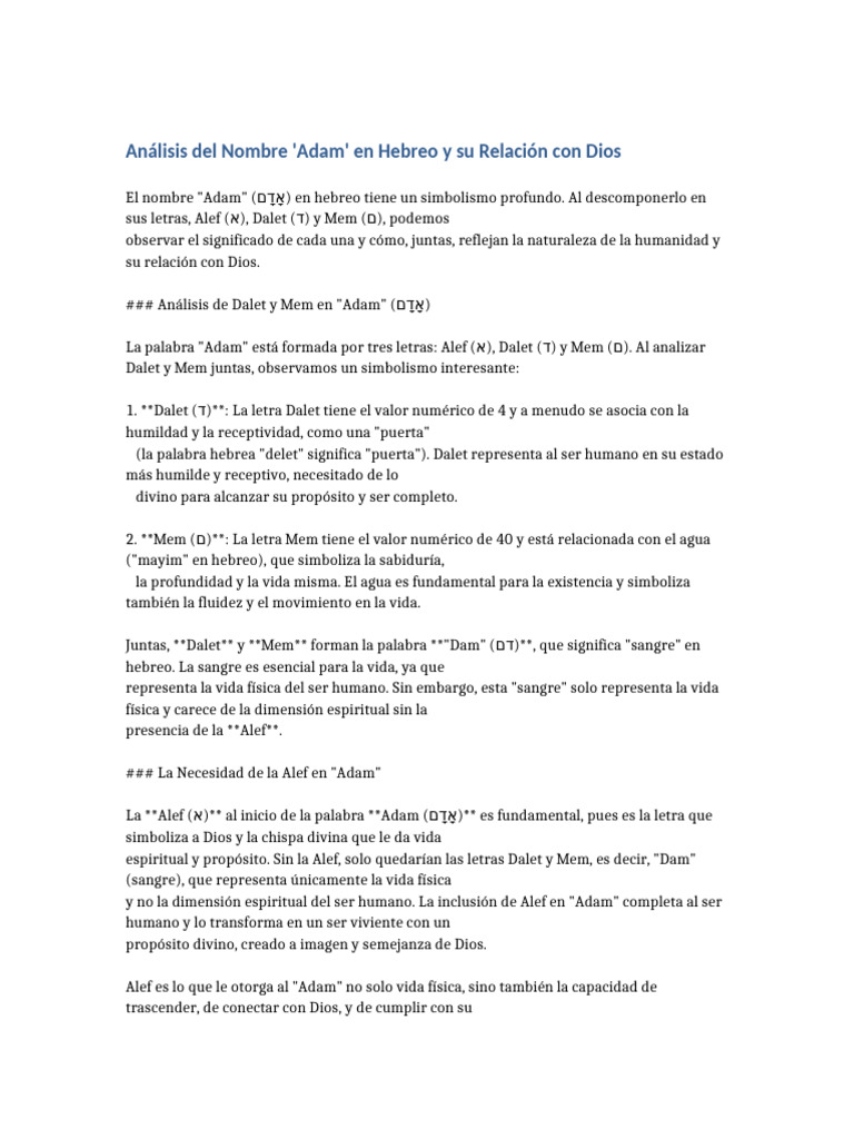 Significado del Nombre 'Adam' en Hebreo | PDF | Dios | Creencia ...