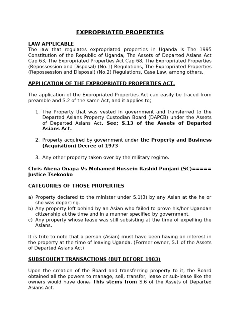 Expropriated Properties Act Overview | PDF | Eminent Domain | Civil Law ...