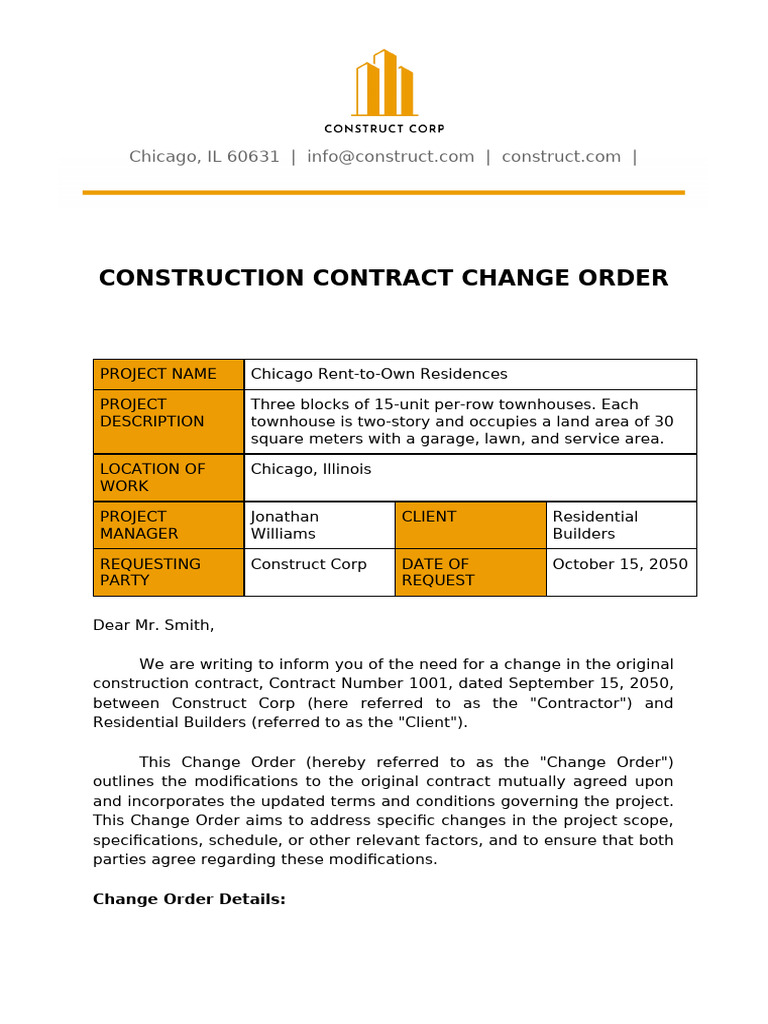 Construction Contract Change Order Template QC Approved | PDF ...