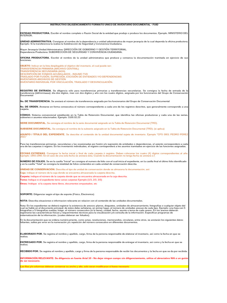 Anexo Del FUID Ejercito Nacional Instructivo | PDF | Gestión de registros | Informática