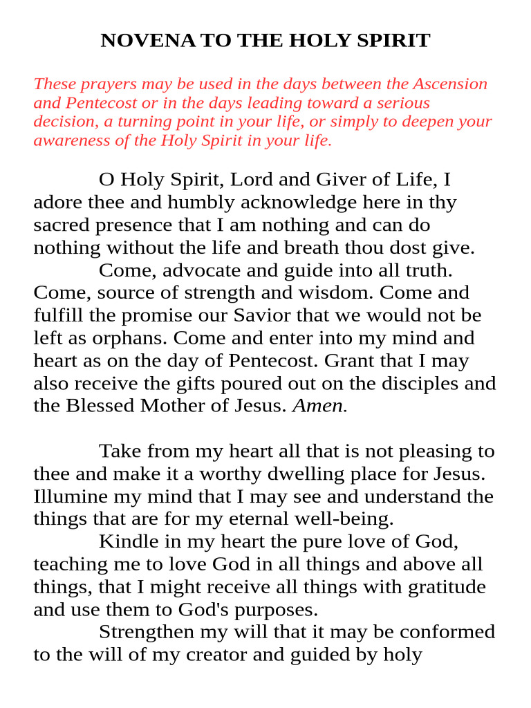 Novena To The Holy Spirit | PDF | Holy Spirit | Anointing