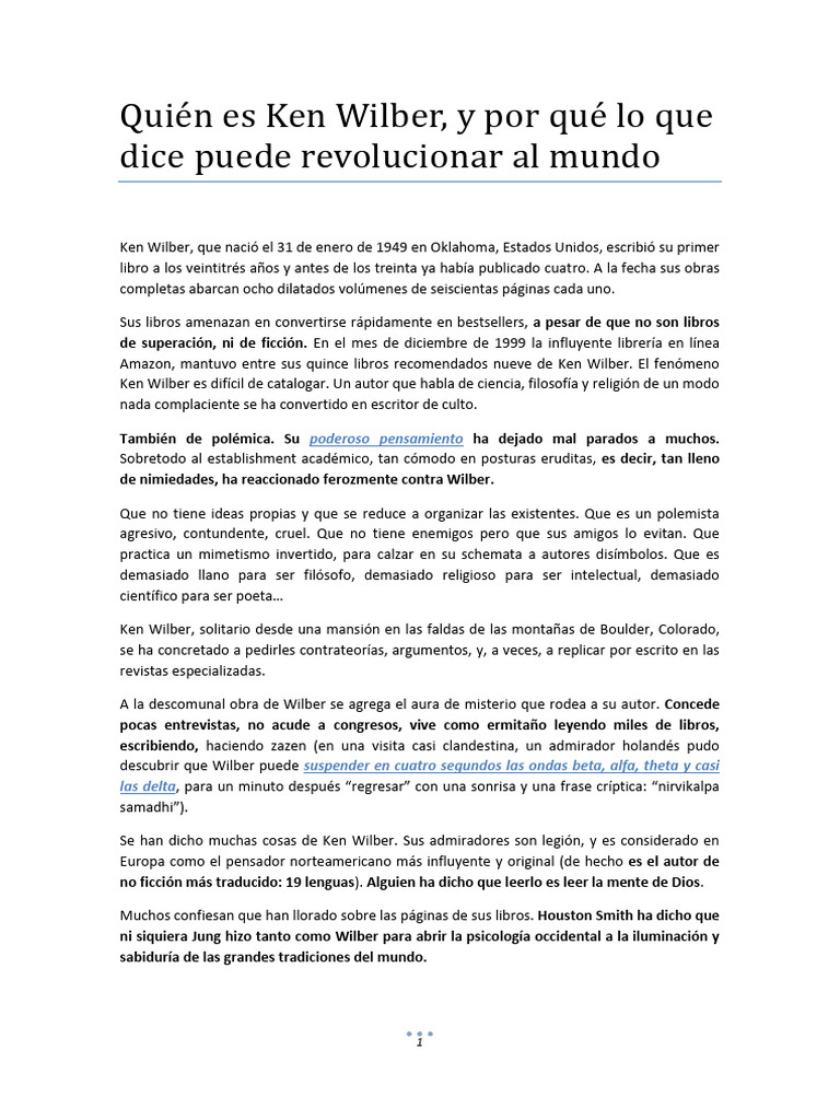 Quien Es Ken Wilber y Por Que Lo Que Dice Puede Revolucionar Al Mundo | PDF