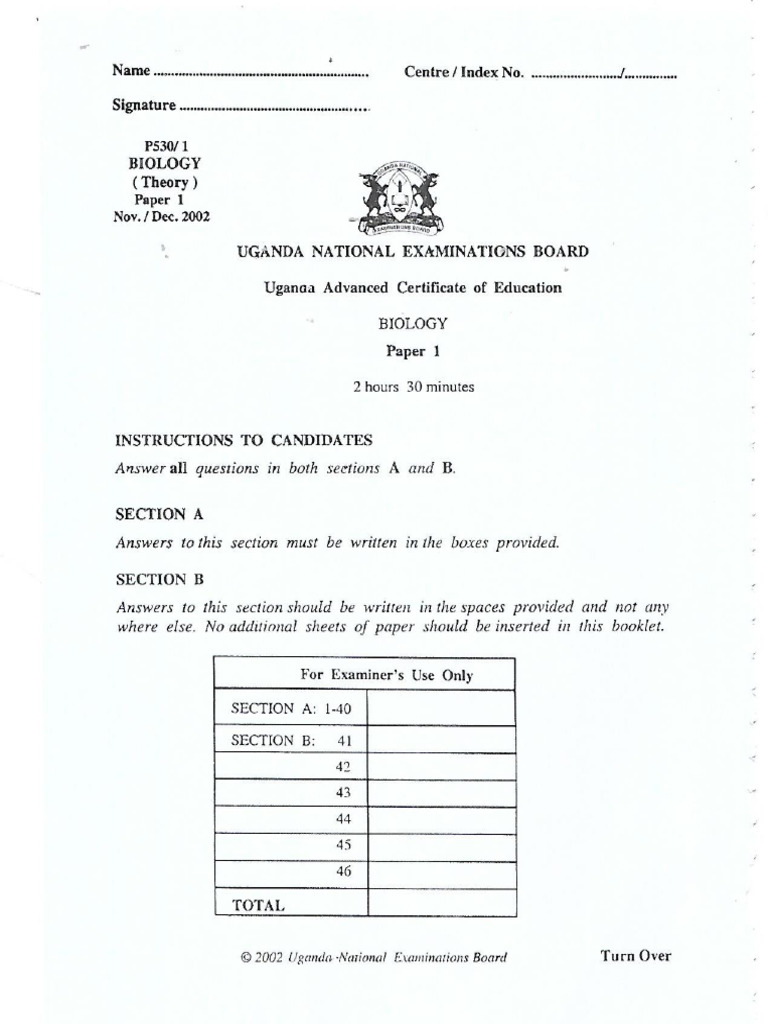 Uace Biology Paper 1 2002 | PDF