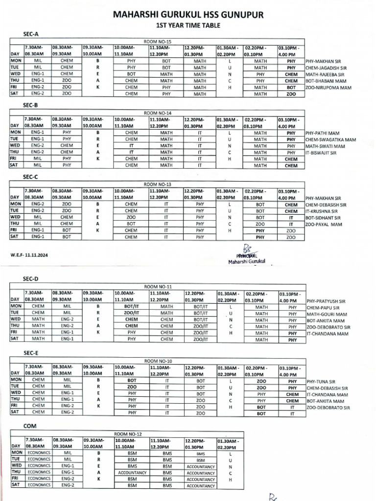 1st Year Time Table | PDF
