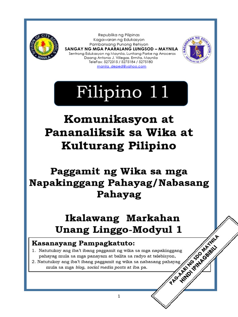 FILIPINO-11_Q2_Mod1_Komunikasyon | PDF