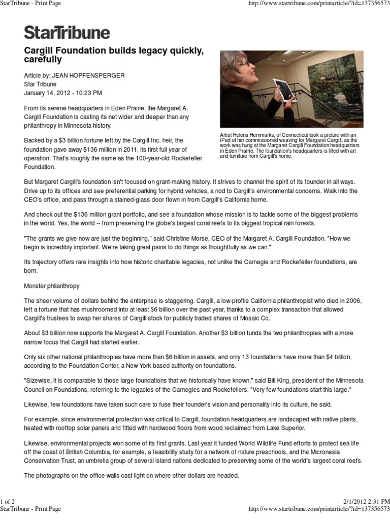 Margaret A. Cargill Foundation-StarTribune-Jan2012 | PDF