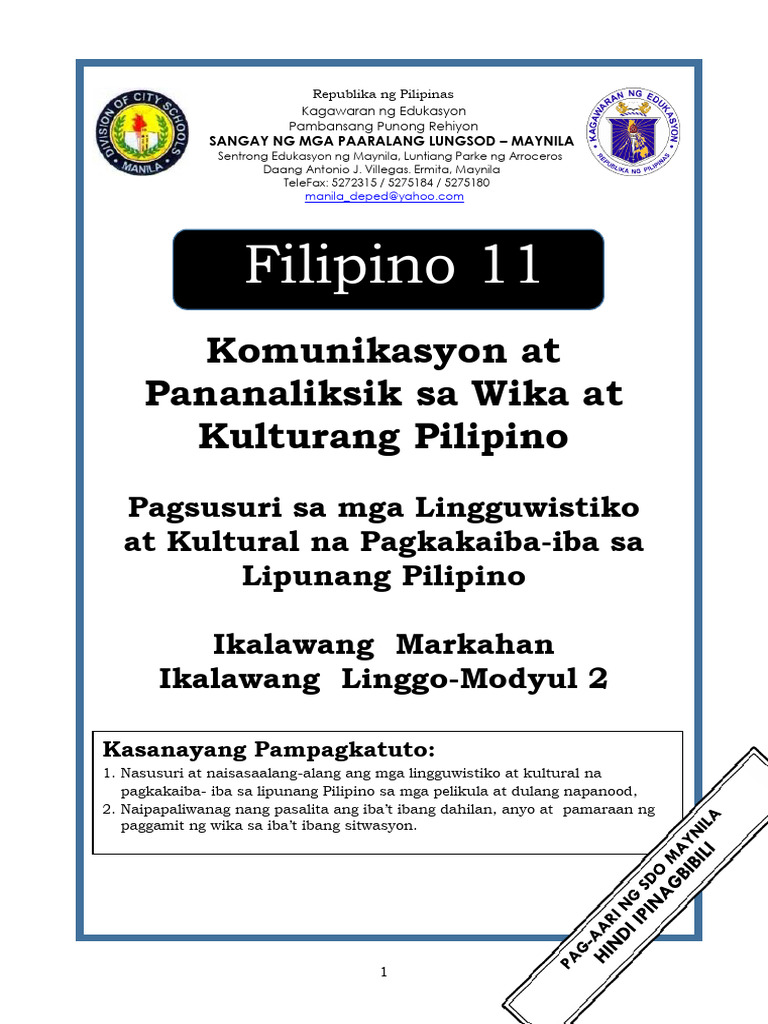 FILIPINO-11_Q2_Mod2_Komunikasyon | PDF