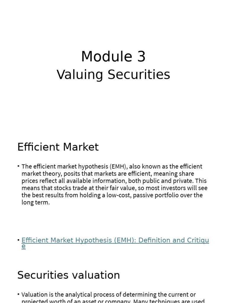 Module 3 Valuing Securities - Tagged | PDF | Valuation (Finance) | Bonds (Finance)