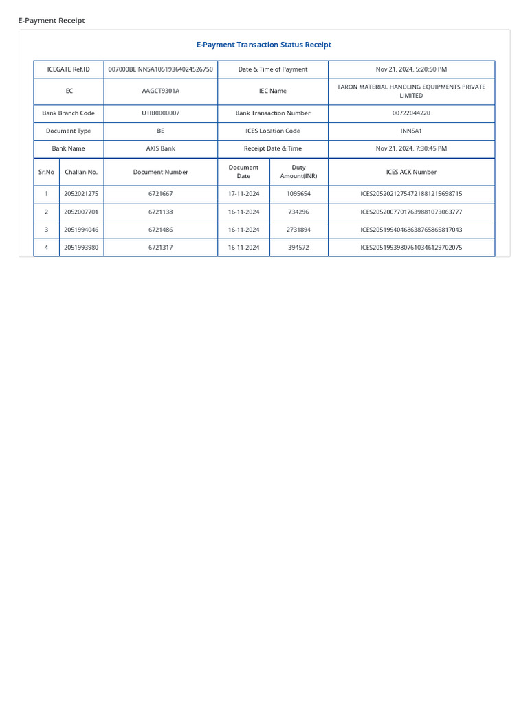 Foservices.icegate.gov.in # Epayment Download-receipt | PDF