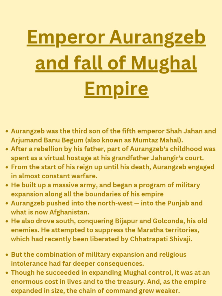 Emperor Aurangzeb and fall of Mughal Empire (1) | PDF | Mughal Empire