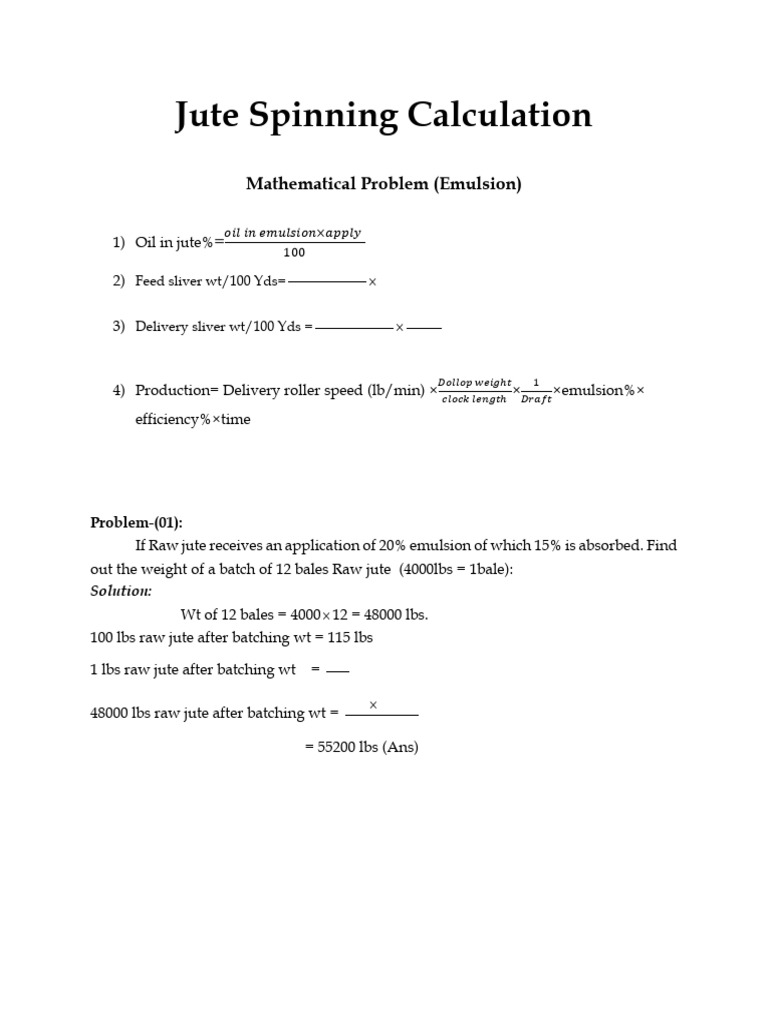 Jute math | PDF | Spindle (Textiles) | Spinning (Textiles)