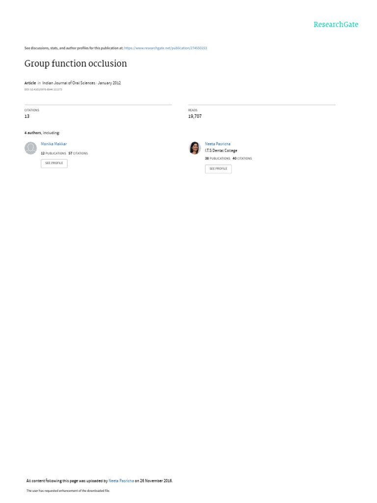 Group Function Occlusion: Indian Journal of Oral Sciences January 2012 ...