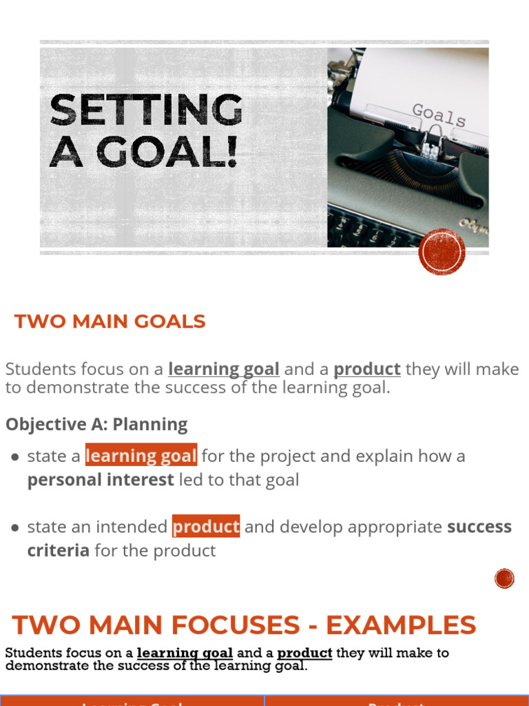 MYP Personal Project Setting A Goal | PDF | Brainstorming | Goal