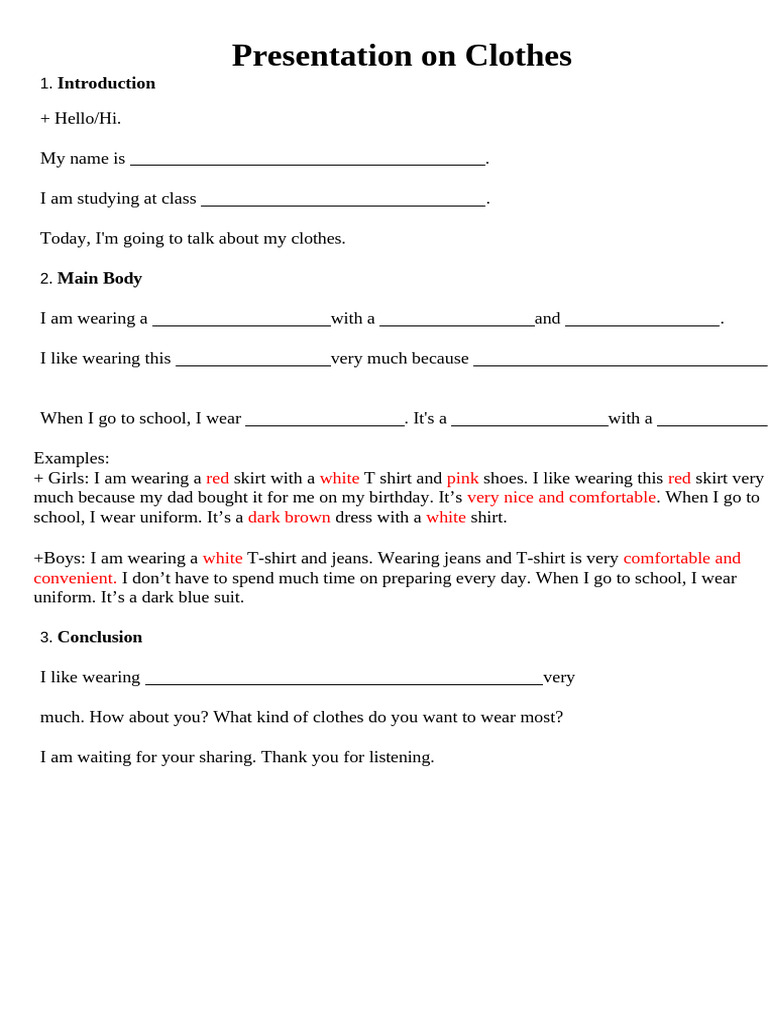Handout Presentation On Clothes | PDF