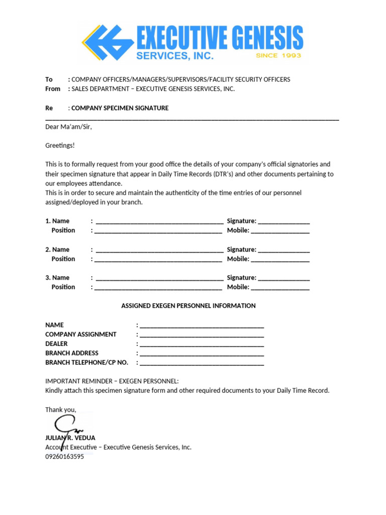 Specimen Signature | PDF