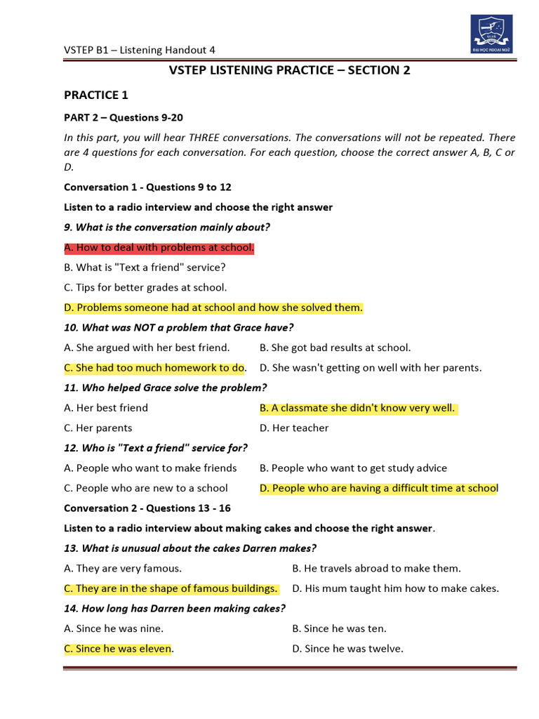 Listening Handout 4 VSTEP B1 | PDF