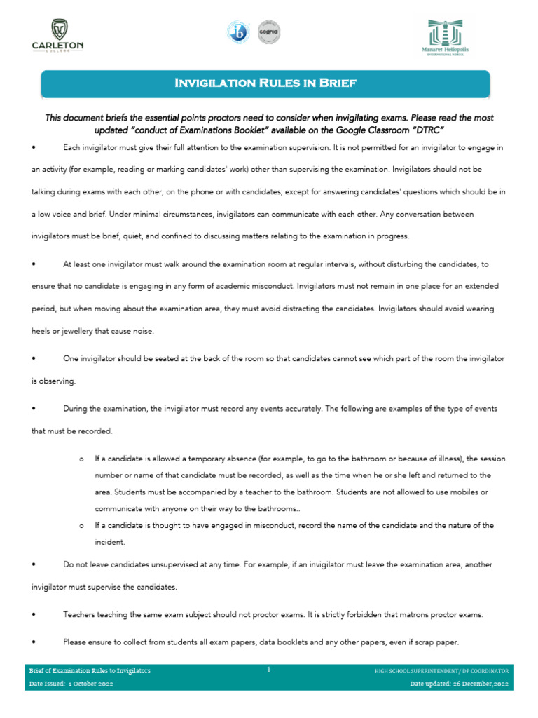 A Brief of Invigilation rules updated dec | PDF
