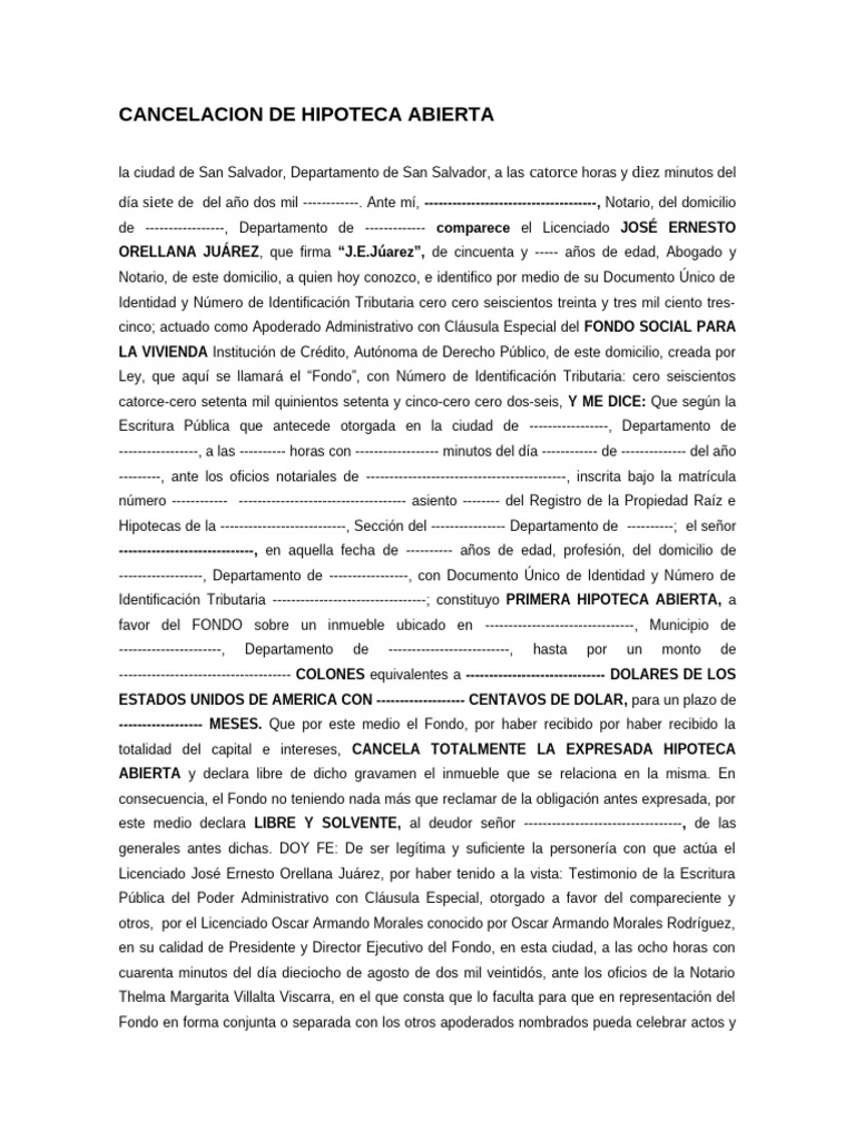 Copia de Cancelaci%c3%93n de Hipoteca Abierta | PDF