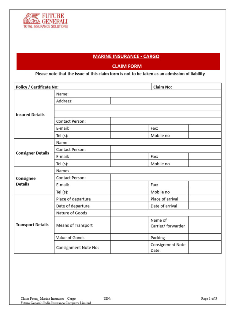 Marine Insurance Cargo Claim Form | PDF | Insurance | Cargo