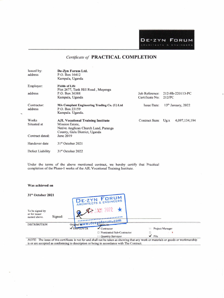 Certificate of Practical Completion-Scan | PDF