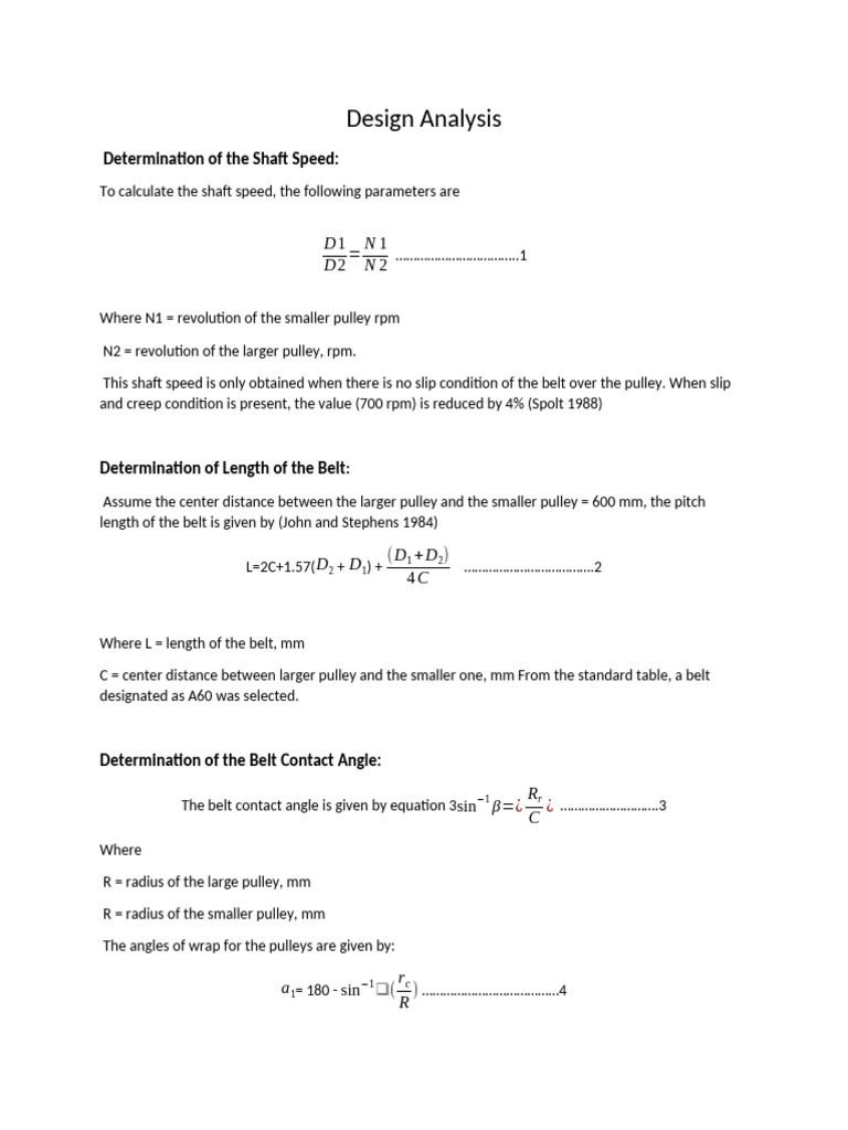 Design Analysis | PDF | Belt (Mechanical) | Mechanics