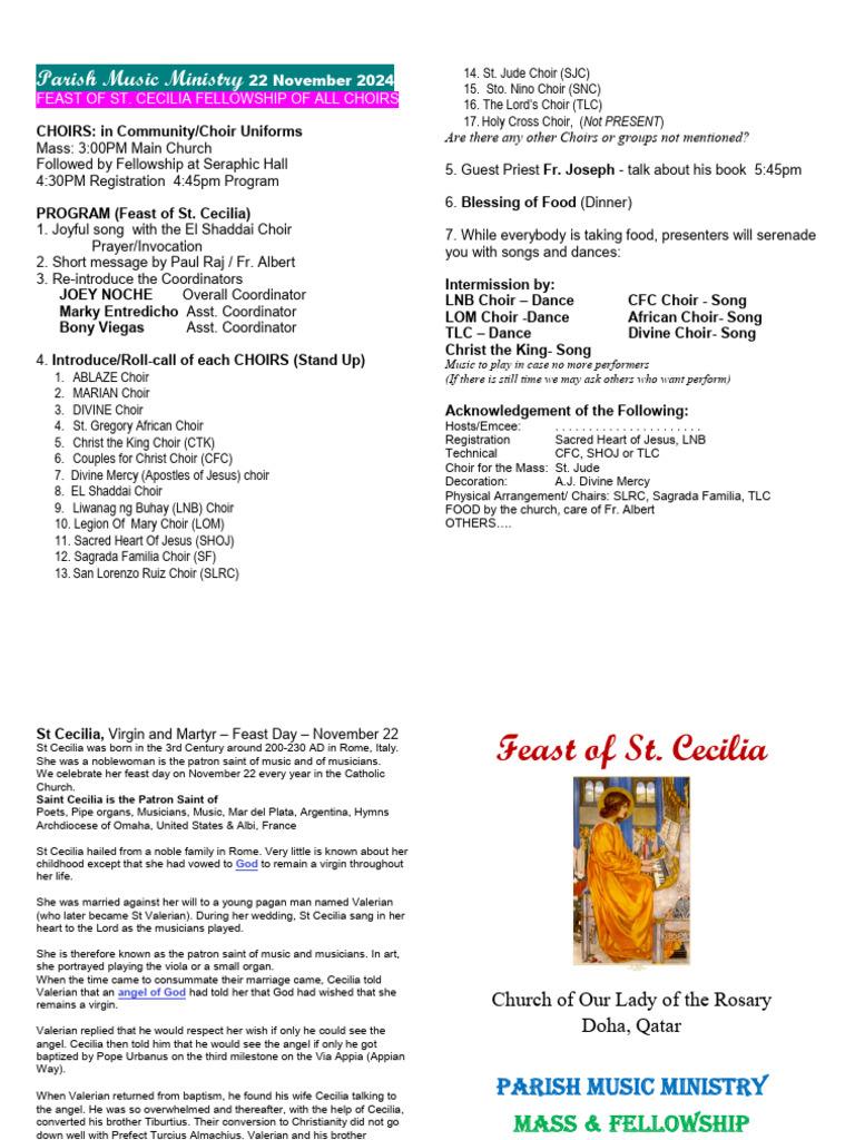 St. Cecilia Feast Program 2024 | PDF | Catholic Church | Christian ...