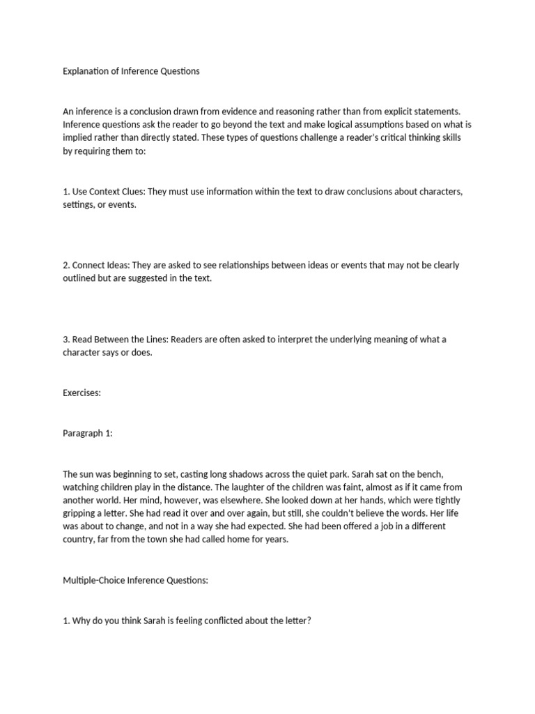 inference questions | PDF | Inference | Critical Thinking