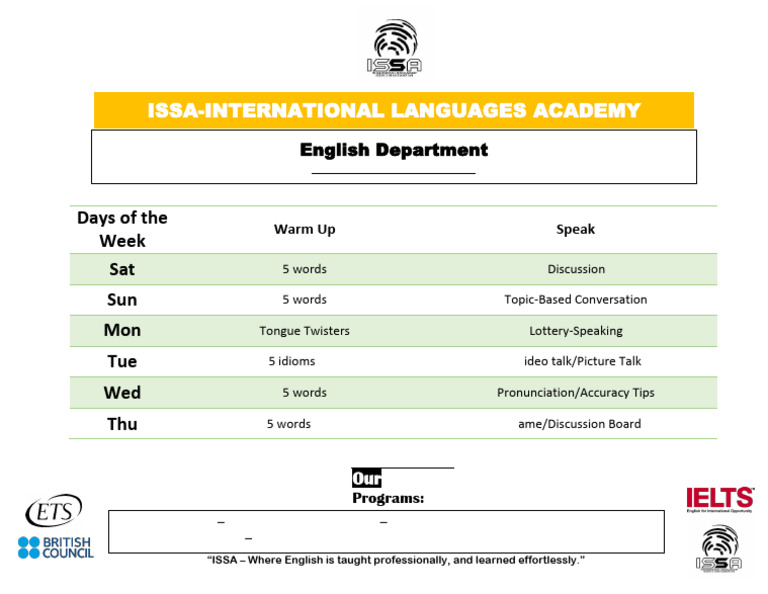 ISSA English Learning Programs Overview | PDF