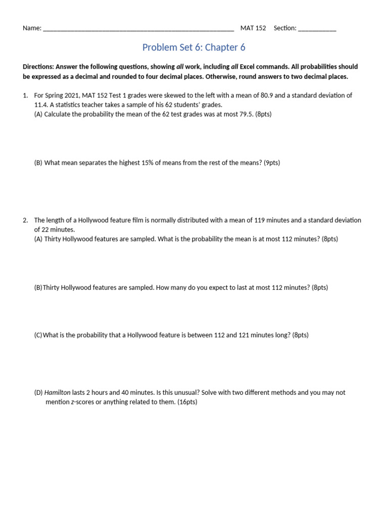 MAT 152 Problem Set 6 Solutions | PDF