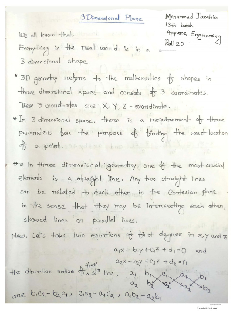 Three Dimensional Plane - Ibrahim 13batch | PDF