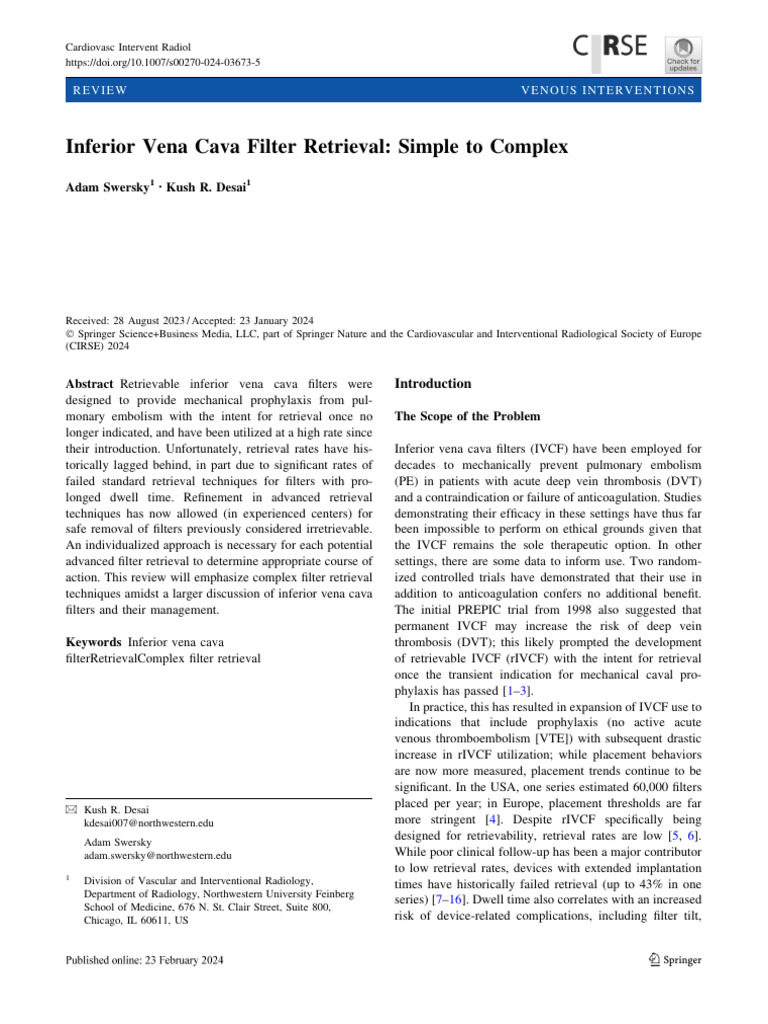 Inferior Vena Cava Filter Retrieval: Simple to Complex | PDF ...