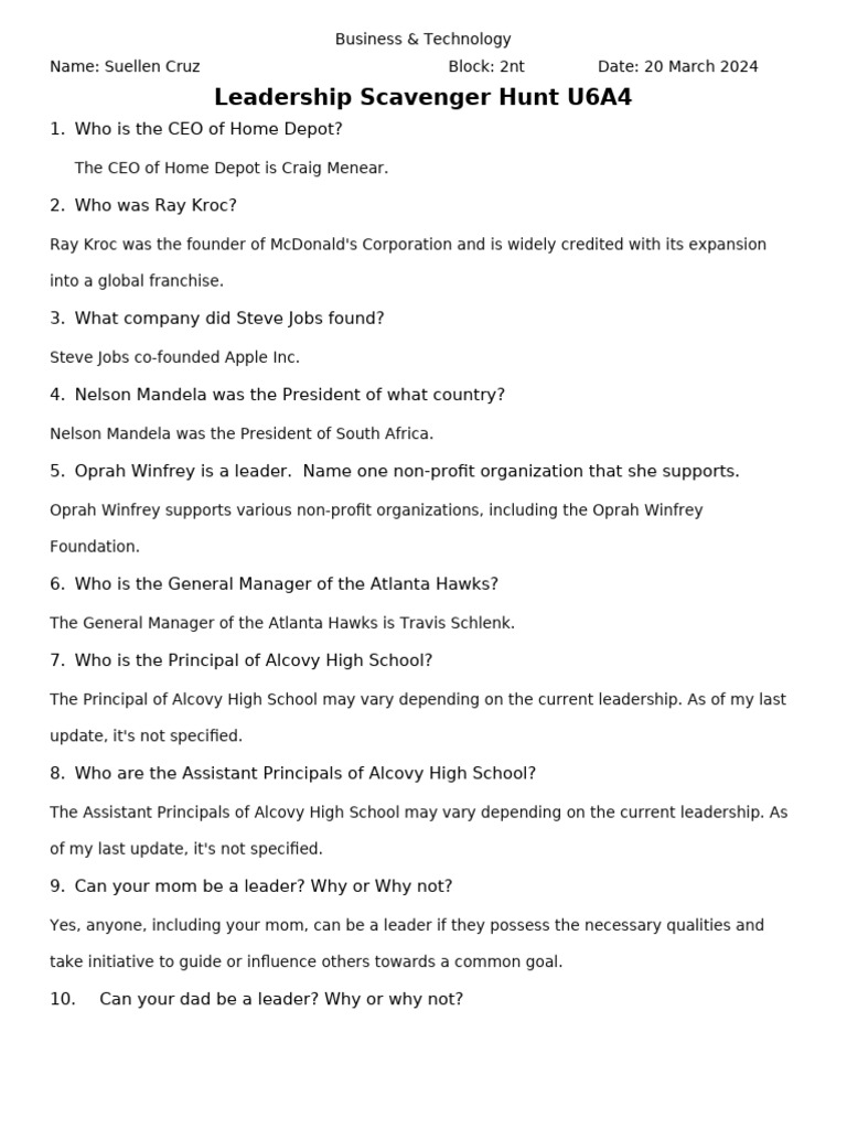 Leader Scavenger Hunt | PDF