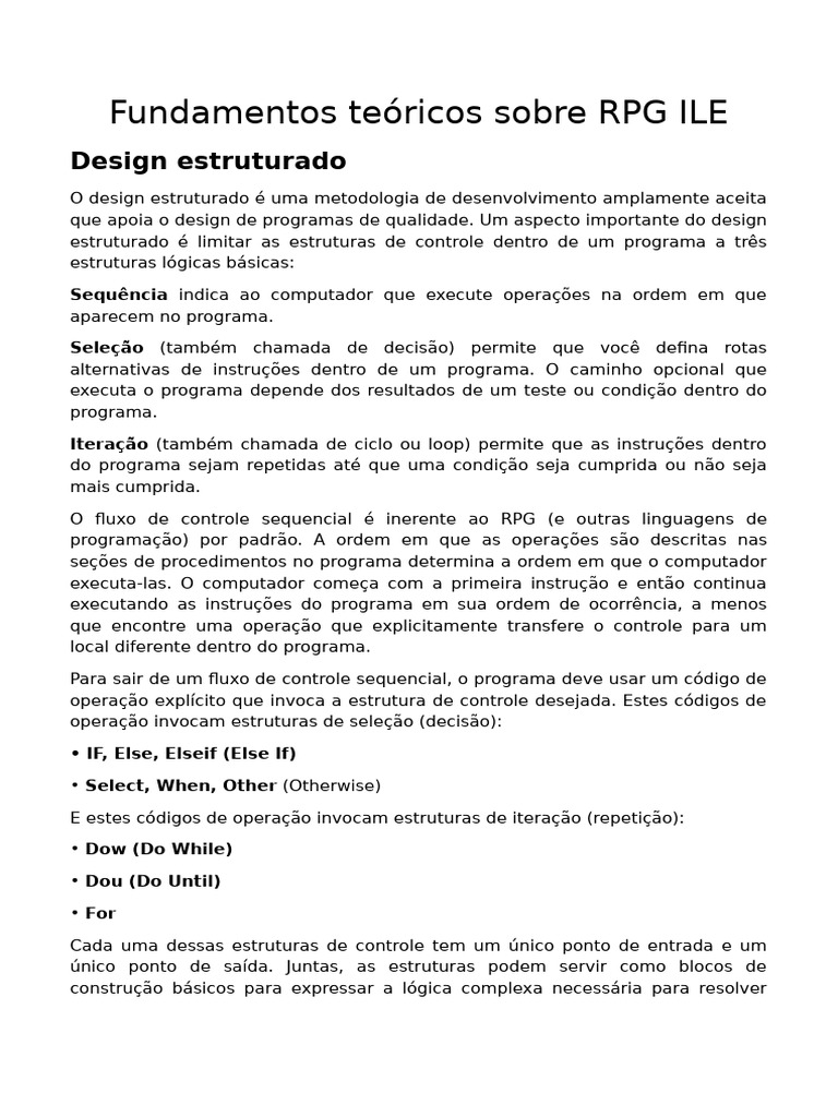 Fundamentos Teóricos Sobre RPG ILE | PDF | Controle de fluxo | Tipo de ...