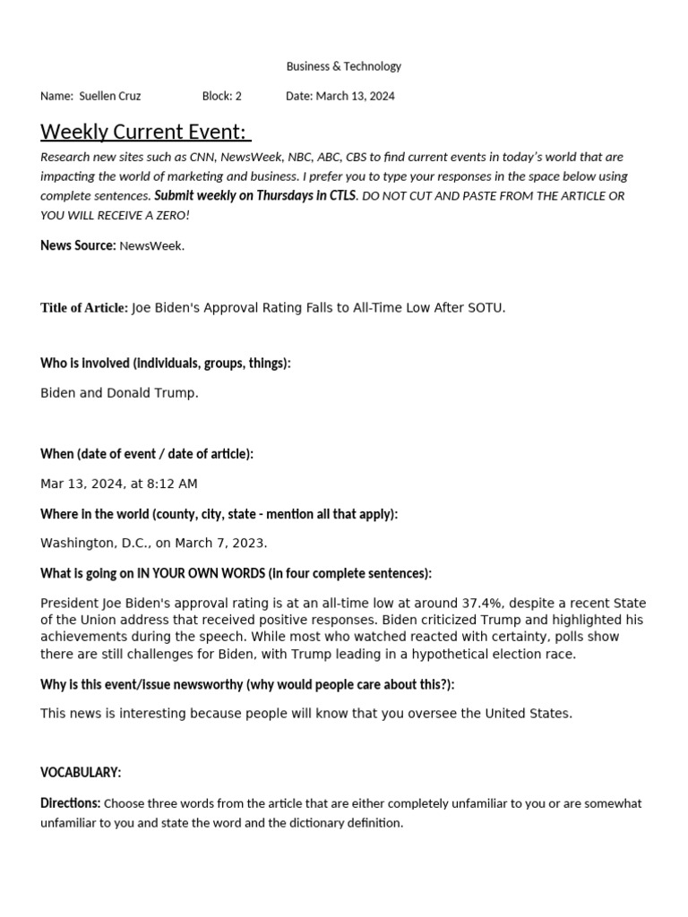 BT Current Events Assignment | PDF | Joe Biden | Donald Trump