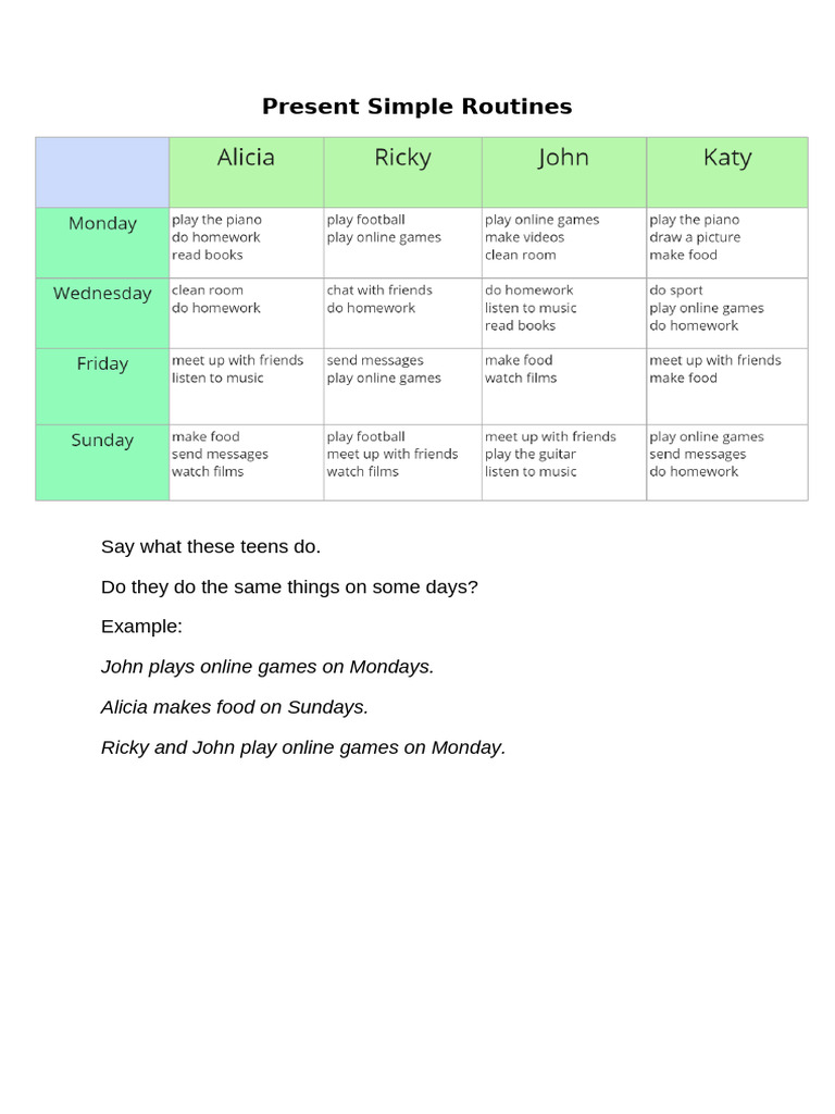 Present Simple Routines - 153293 | PDF