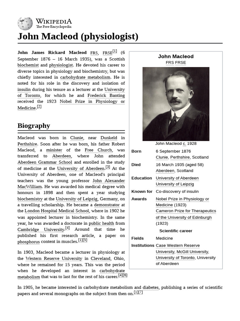 John Macleod (Physiologist) | PDF