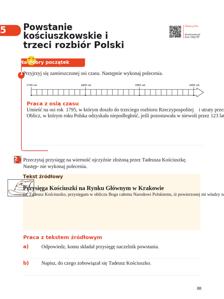 Powstanie Kościuszkowskie I Trzeci Rozbiór Polski Karta Pracy | PDF