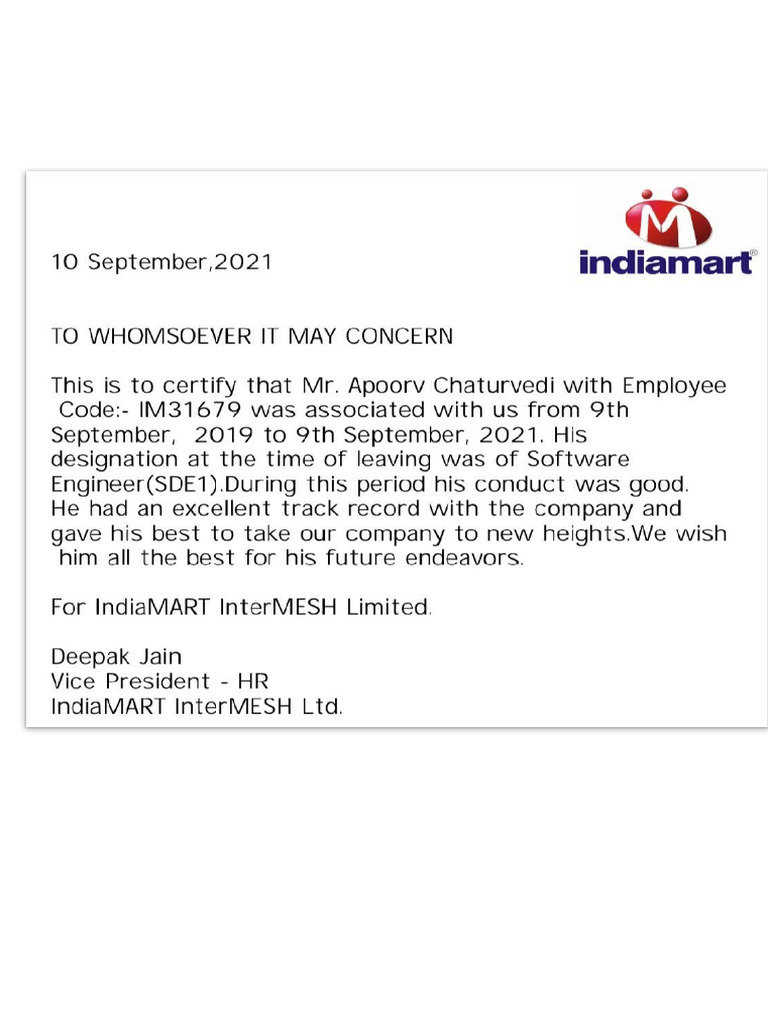 751158533-IndiaMART-experience-letter | PDF