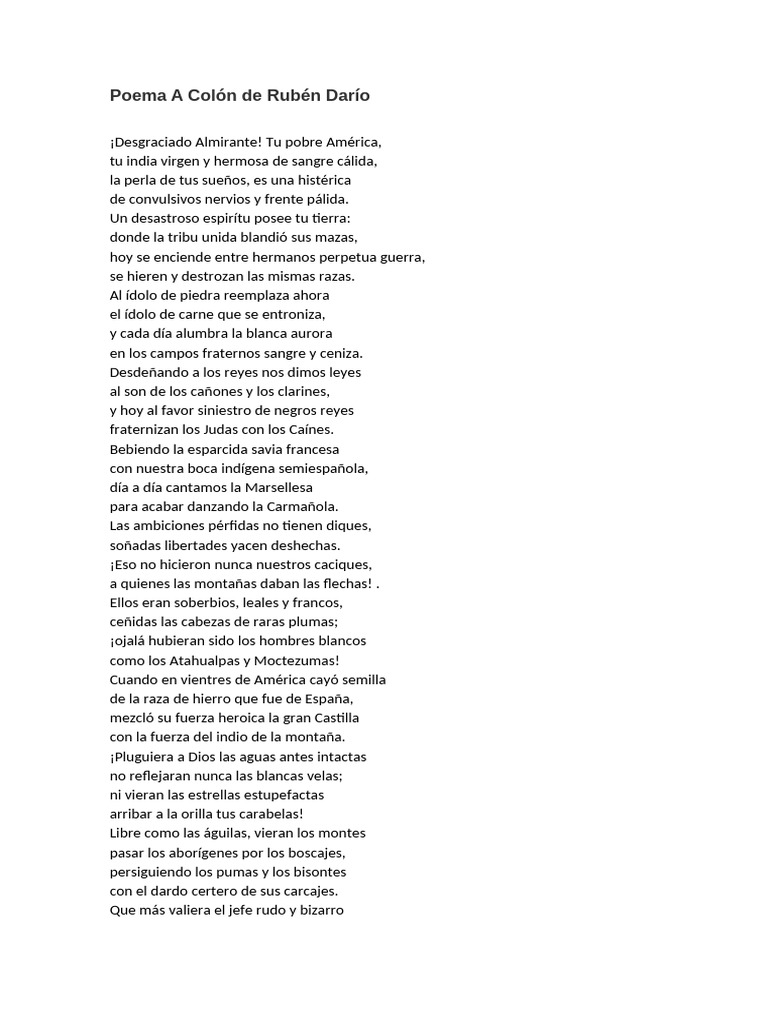 Poema "A Colón" de Rubén Darío | PDF