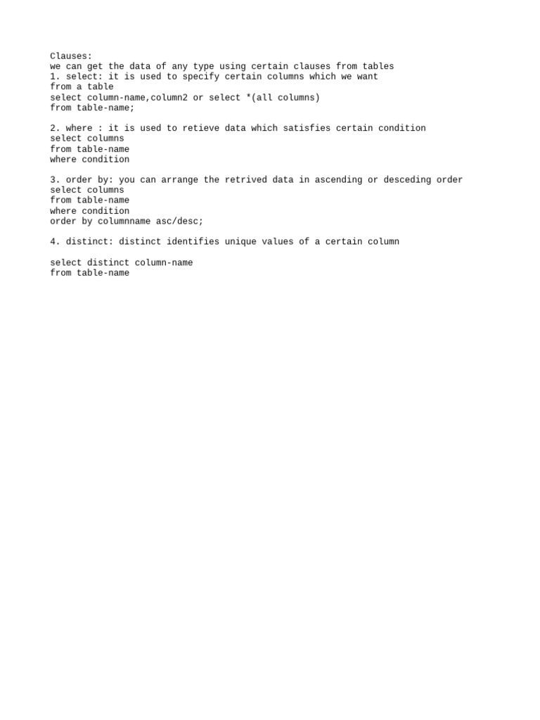 SQL Clauses for Data Retrieval | PDF