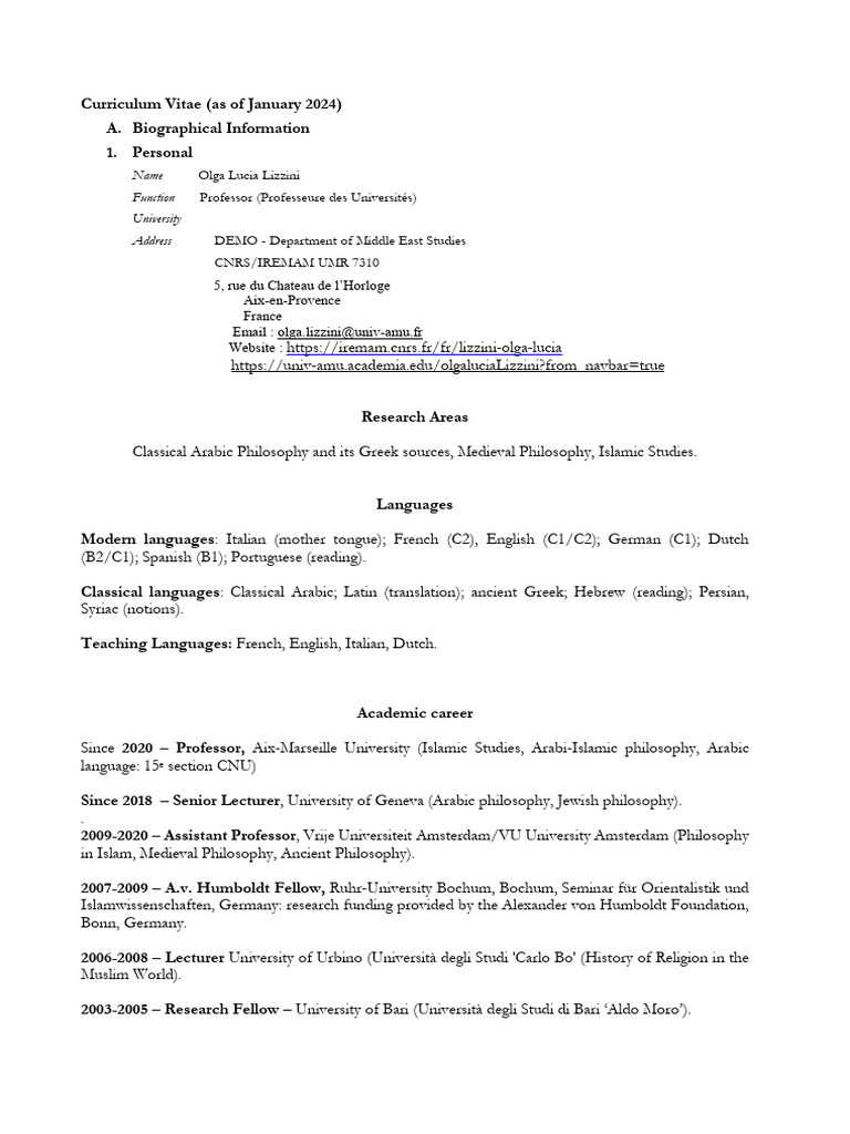 Olga-Lizzini_CV_2024 | PDF | Islamic Philosophy