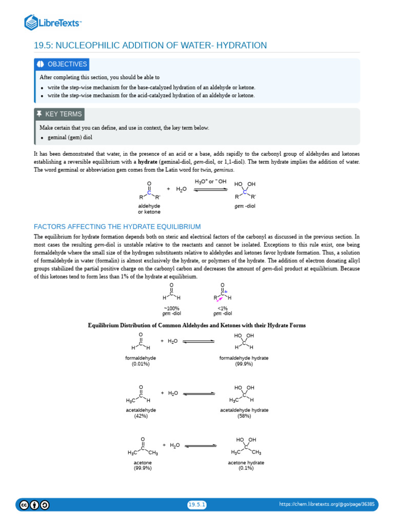 Nucleophilic Hydration of Aldehydes | PDF | Ketone | Aldehyde