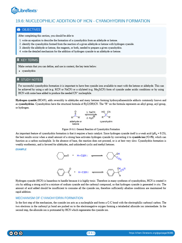 Cyanohydrin Formation Mechanism Explained | PDF | Cyanide | Aldehyde