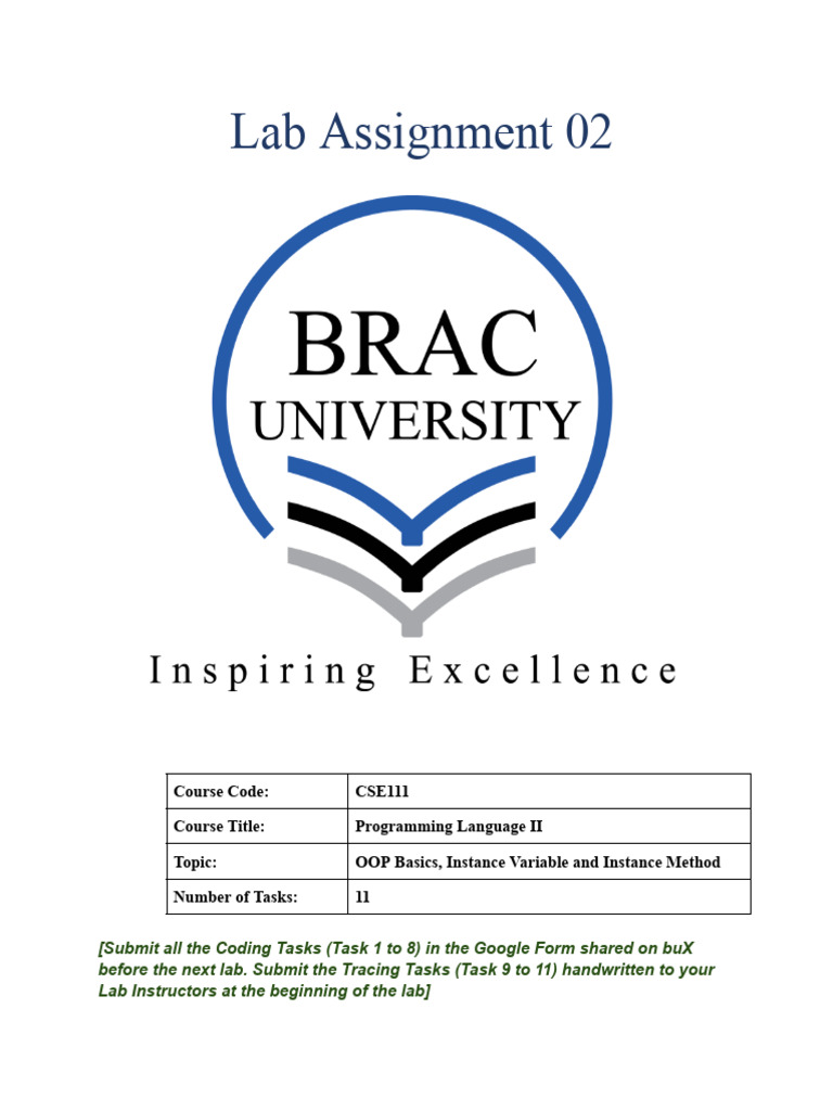 CSE111 Lab Assignment 2 - Fall'24 | PDF | Class (Computer Programming) | Method (Computer ...