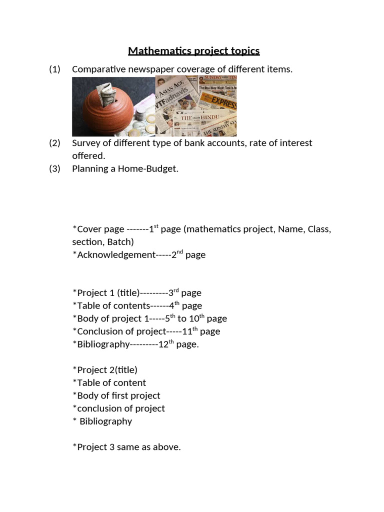 Mathematics Project Topics | PDF