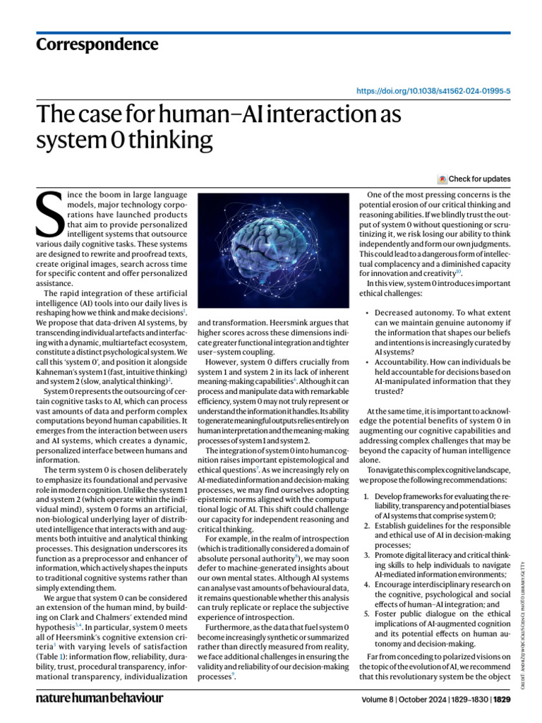The Case For human-AI Interaction As System 0 Thinking | PDF ...