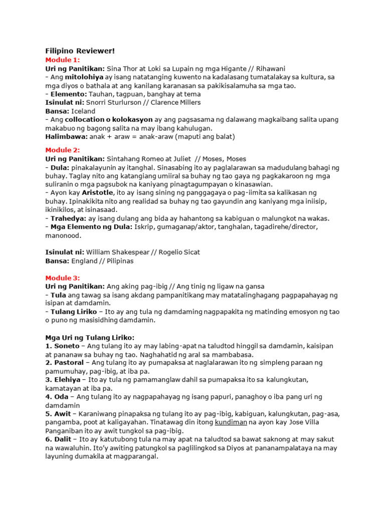 Filipino Reviewer | PDF